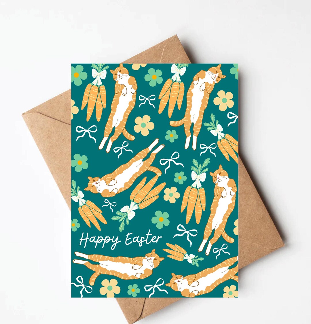 Orange Cat Easter Card, Easter Card for Cat Lover, Bow Easter Card, Unique Easter Cards - Etsy