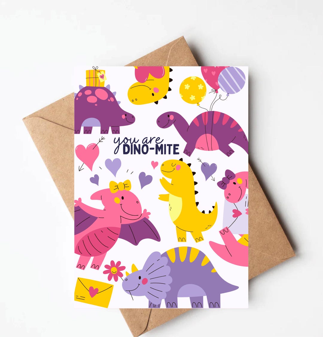 Cute Dinosaur Valentines Day Card, Funny Valentines Day Card for Kids ...