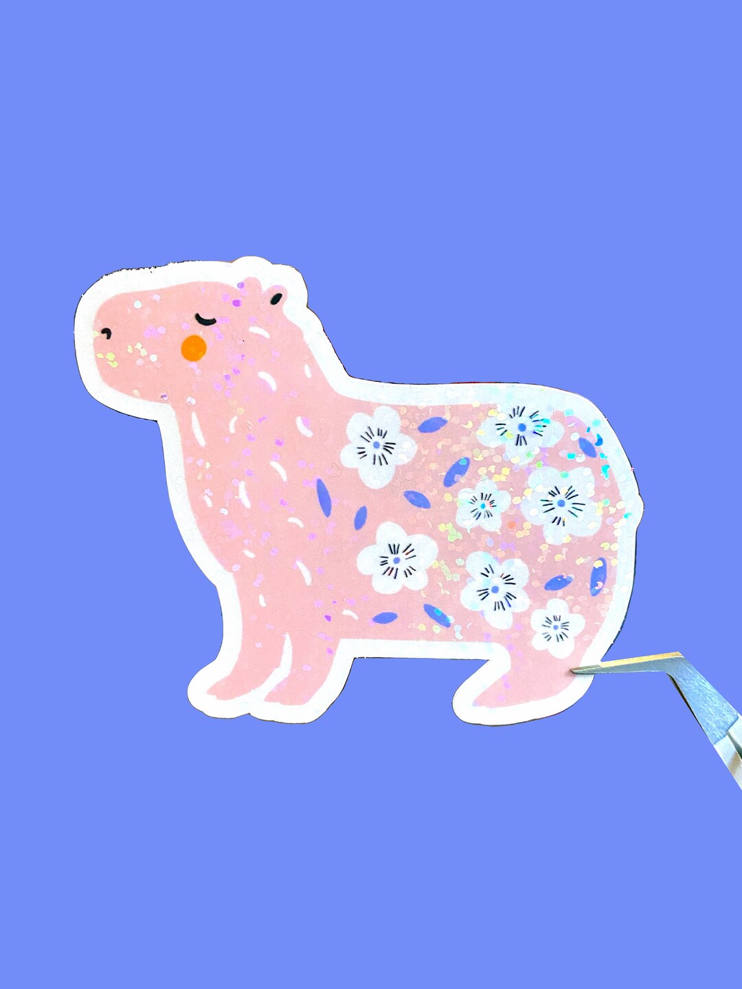 Floral Capybara Sticker, Cute Girly Capybara Sticker Waterproof Sticker ...