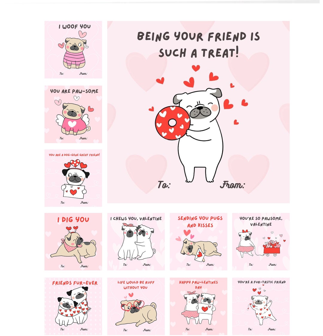 Cute Dog Valentines, Set of Dog Valentines for Classroom, Mini Kids ...