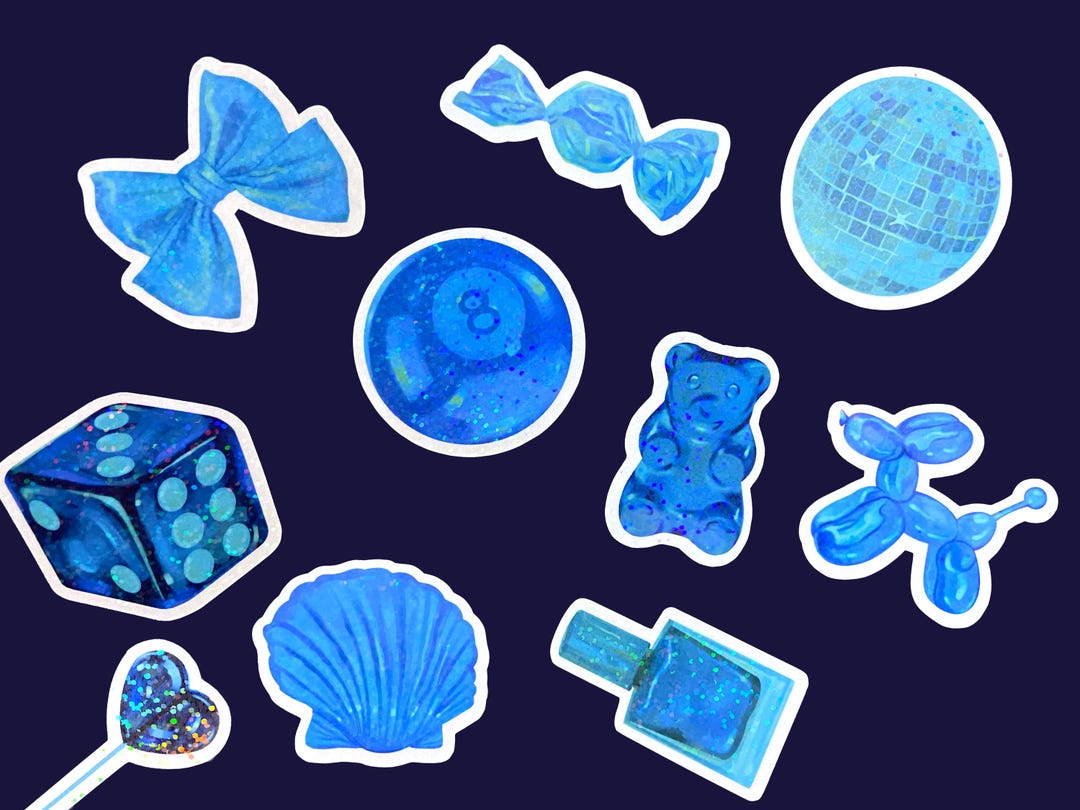 Set of 10 Blue and Aqua Aesthetic Sparkly Holographic Stickers, Cute ...