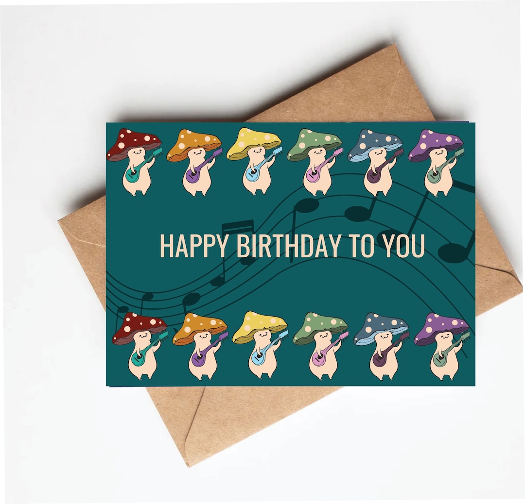 Cute Mushroom Birthday Card, Mushroom People Card, Colorful Birthday ...