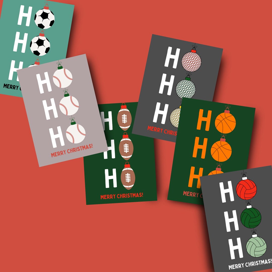 Set of 6 Sports Themed Christmas Cards, Gym Teacher Coach Christmas ...