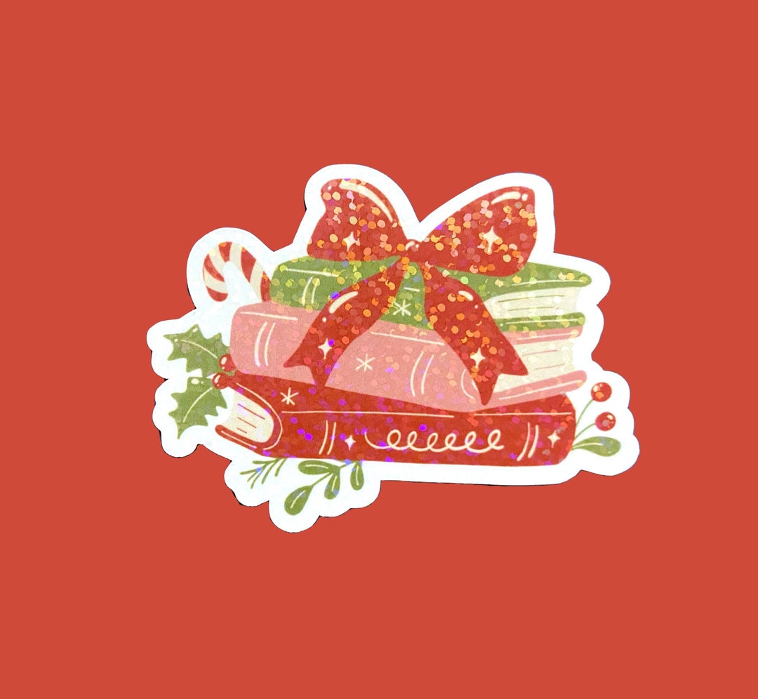 Holiday Christmas Book Stack Sticker, Christmas Book Lover Sticker ...