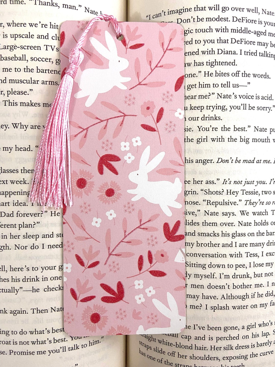 Pink Bunny Rabbit Bookmark With Glitter Accents, Bunny Print Bookmark ...
