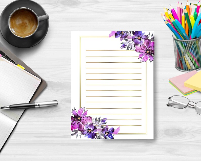 Floral Printable Writing Paper Stationary Journal Pages Line - Etsy