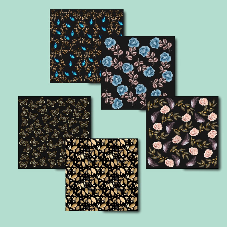 Digital Color Paper Pack, Golden Black Theme, Printable Digital ...