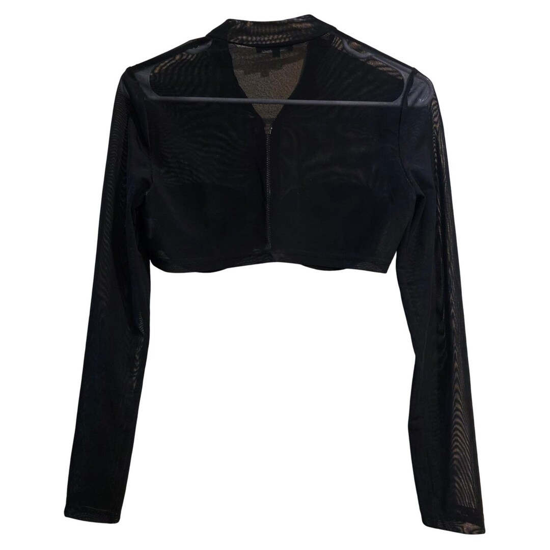 Fashion Nova Black Mesh Zipper Front Cropped Jacket Long Sleeve Size M ...