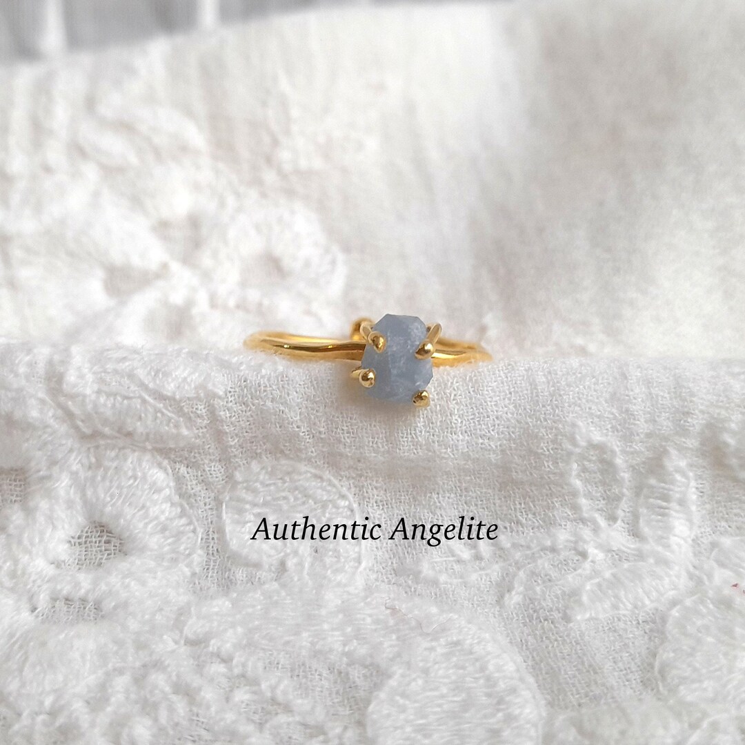 Angelite Ring, Angel Stone Ring, Rough Angelite Ring, Pronged Ring ...