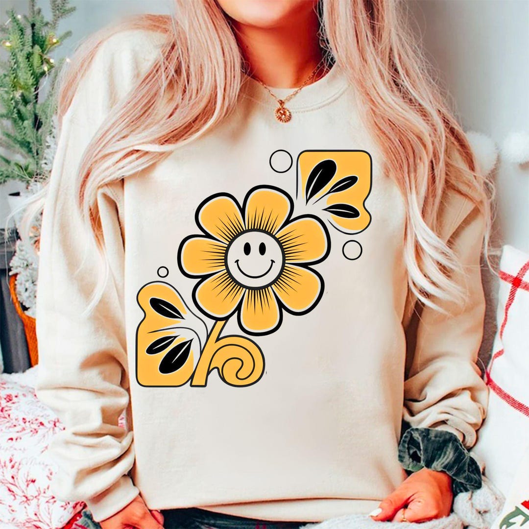Retro Happy Flowers PNG, Smiley Face Png, Vintage Sublimation ...