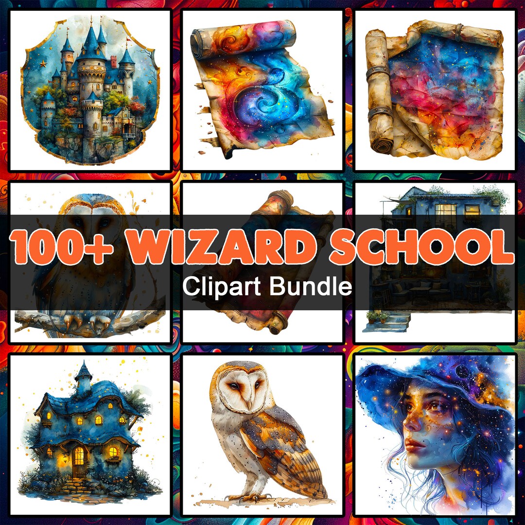 100+ Wizard School Clipart Bundle | Watercolor Clip Art | Magic School ...