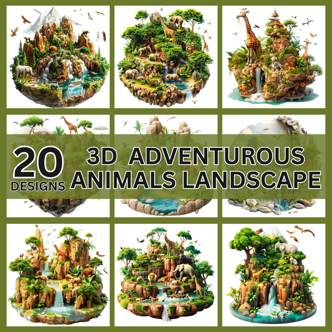 3d Adventurous Animals Landscape Clipart Bundle Watercolor Animals ...