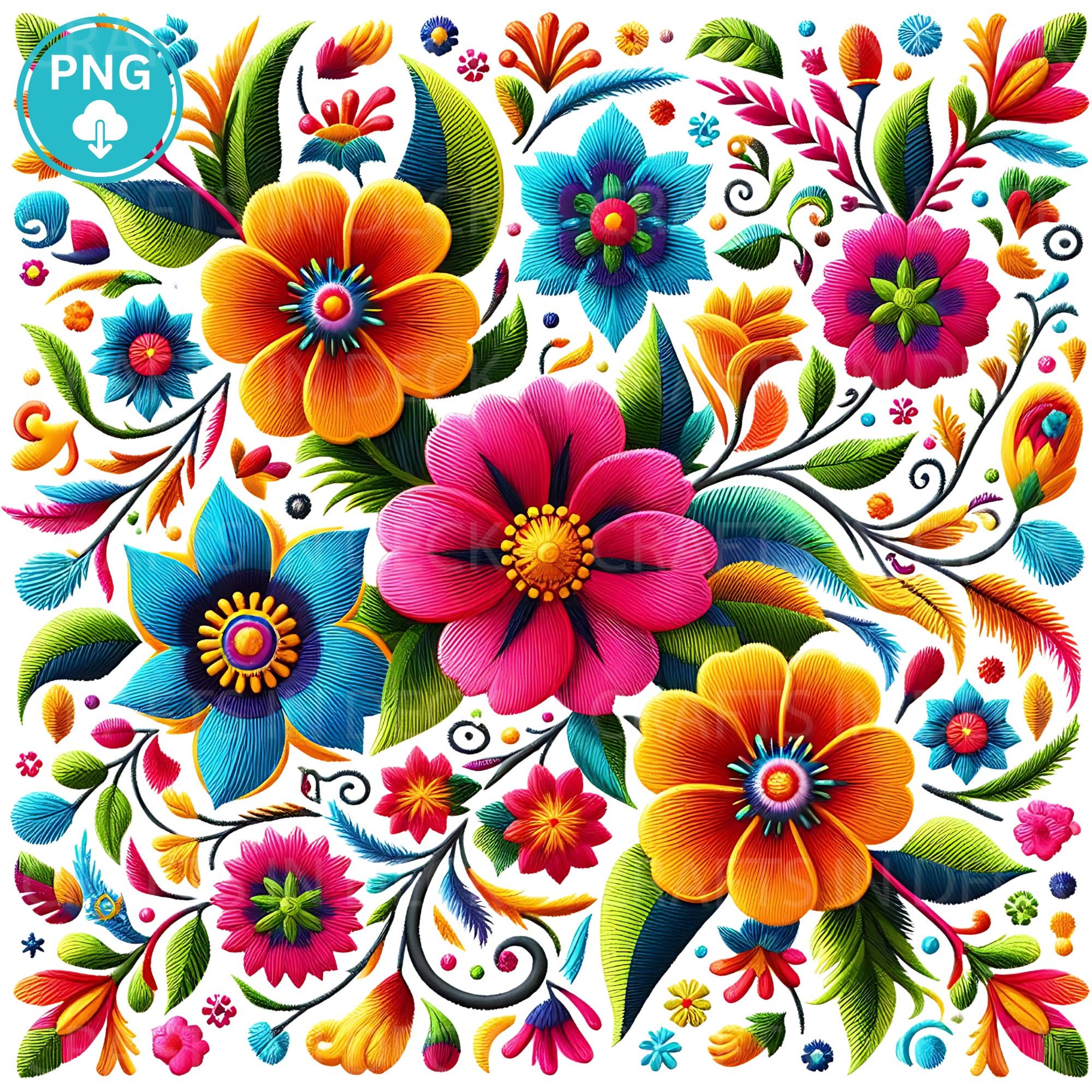 Mexican Embroidery Pattern Png Mexican Flowers PNG Fiesta Party Clipart ...