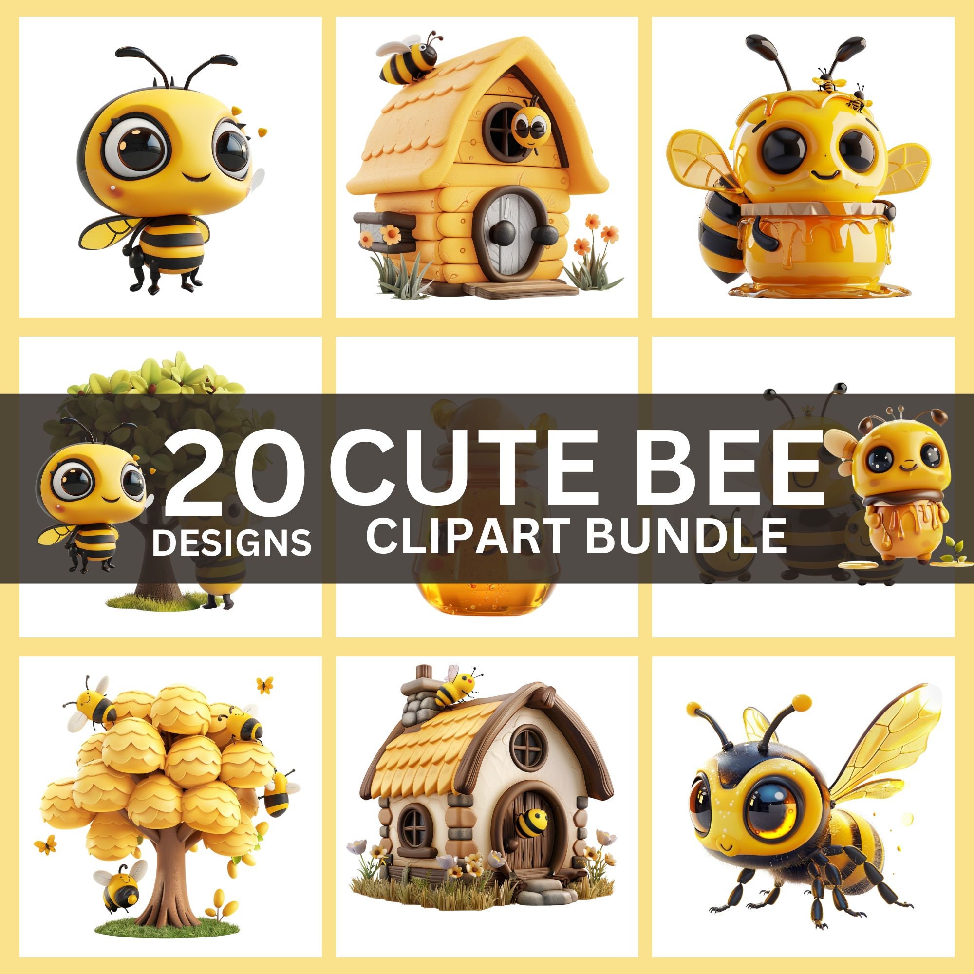20 Bee PNG Cute Honey Bee Clipart Insect Clipart Floral Bee PNG Spring ...