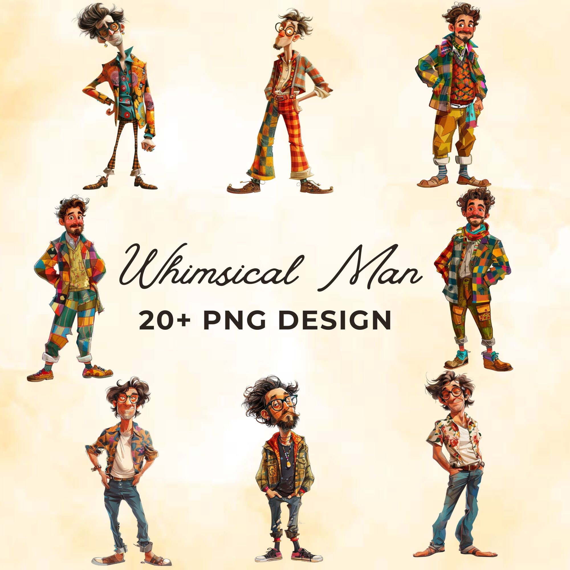 20 Whimsical Men Clipart Mixed Media Quirky Man CU Clip Art Man ...