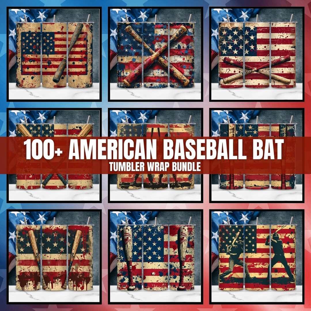 American Baseball Bat Tumbler Wrap Bundle 20 Oz Skinny Tumbler ...
