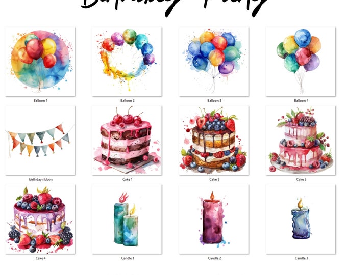 10 Happy Birthday Watercolor Clipart PNG Floral Printable Art for Cards ...