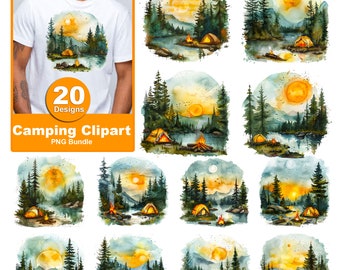 Camping Adventure Watercolor Clipart , Hand Drawn,outdoor Fun and ...
