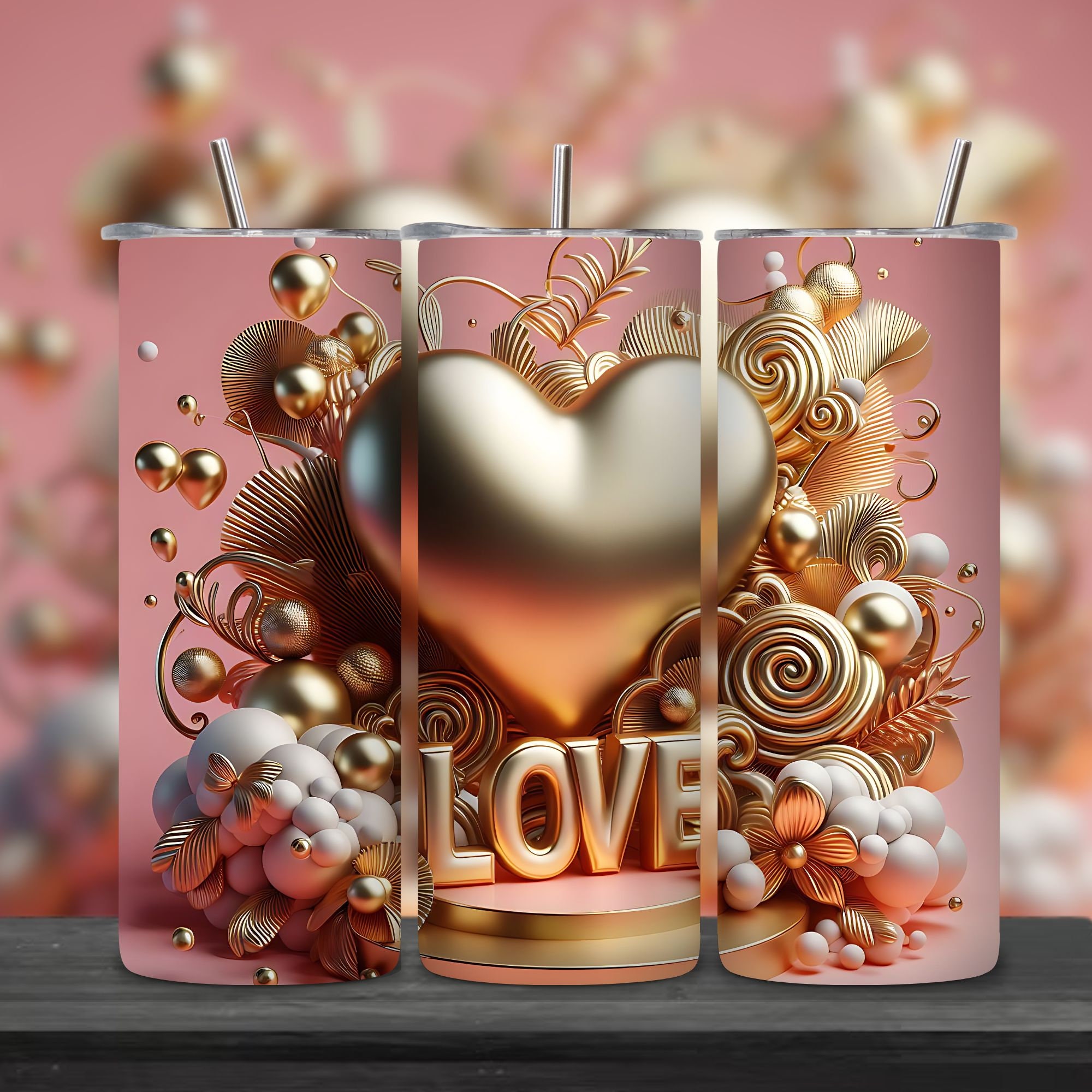 3D Inflated Hearts Skinny Tumbler Wrap Design Valentines Day Tumbler ...