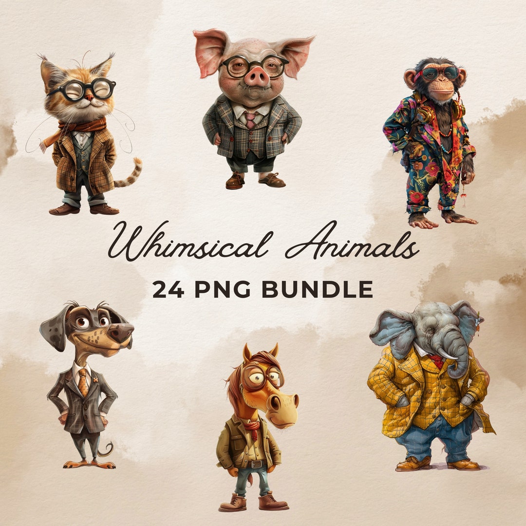 Whimsical Animals Clipart Bundle | Mixed Media Quirky Animals CU Clip ...