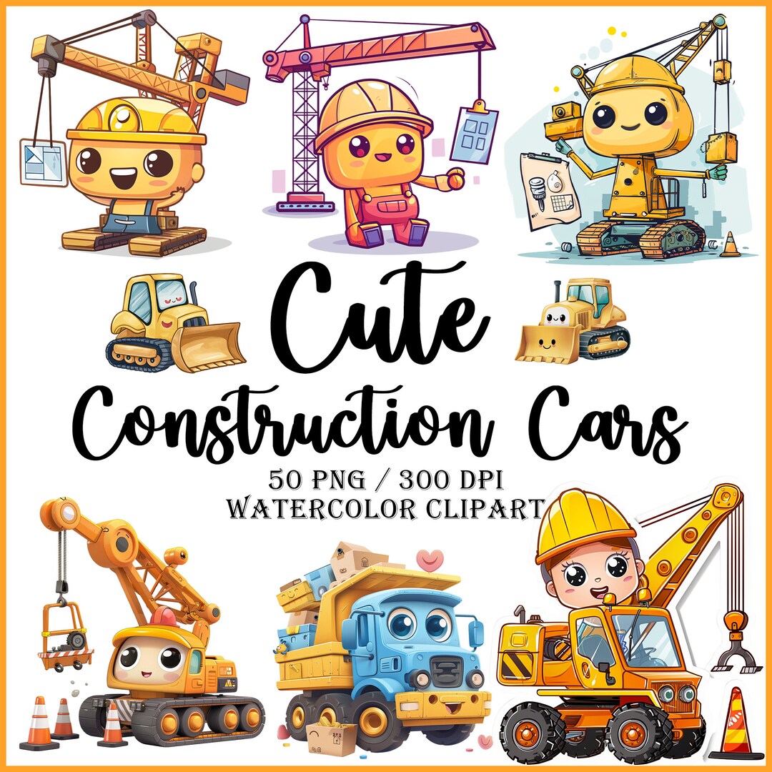 Construction Vehicle Clipart Bundle, Kids Birthday, Watercolor Vehicles ...