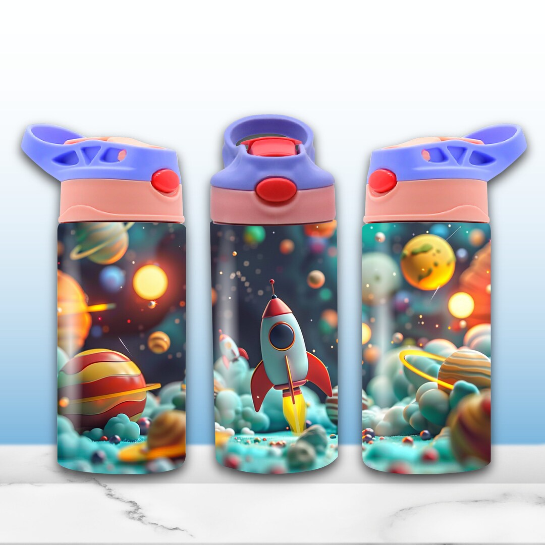 Space Rockets 12 Oz Kids Sippy Cup Fliptop Tumbler Wrap 12 Oz Straight ...