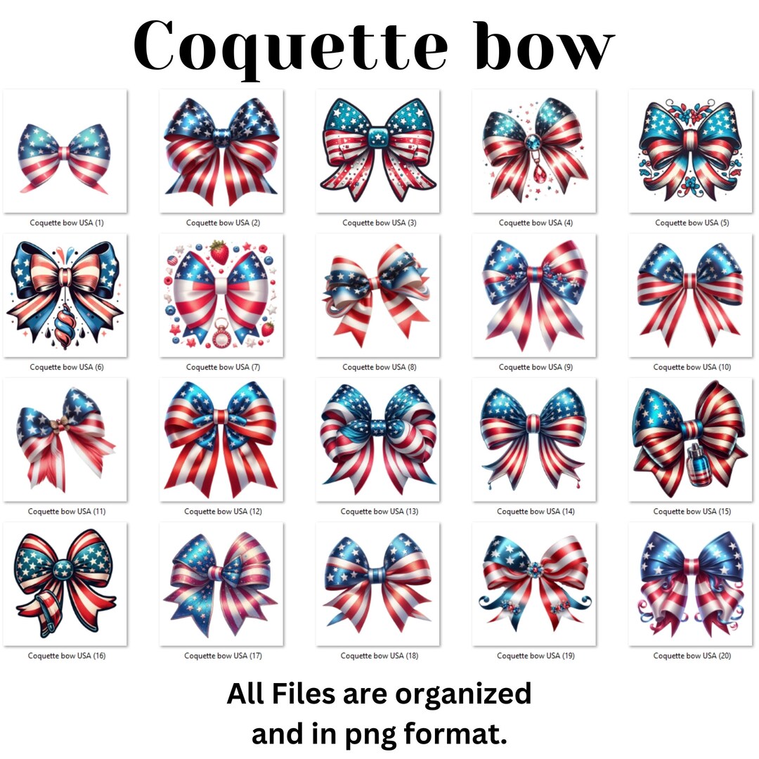 Coquette American Bow Png Bundle, 4th of July Png, American Png ...