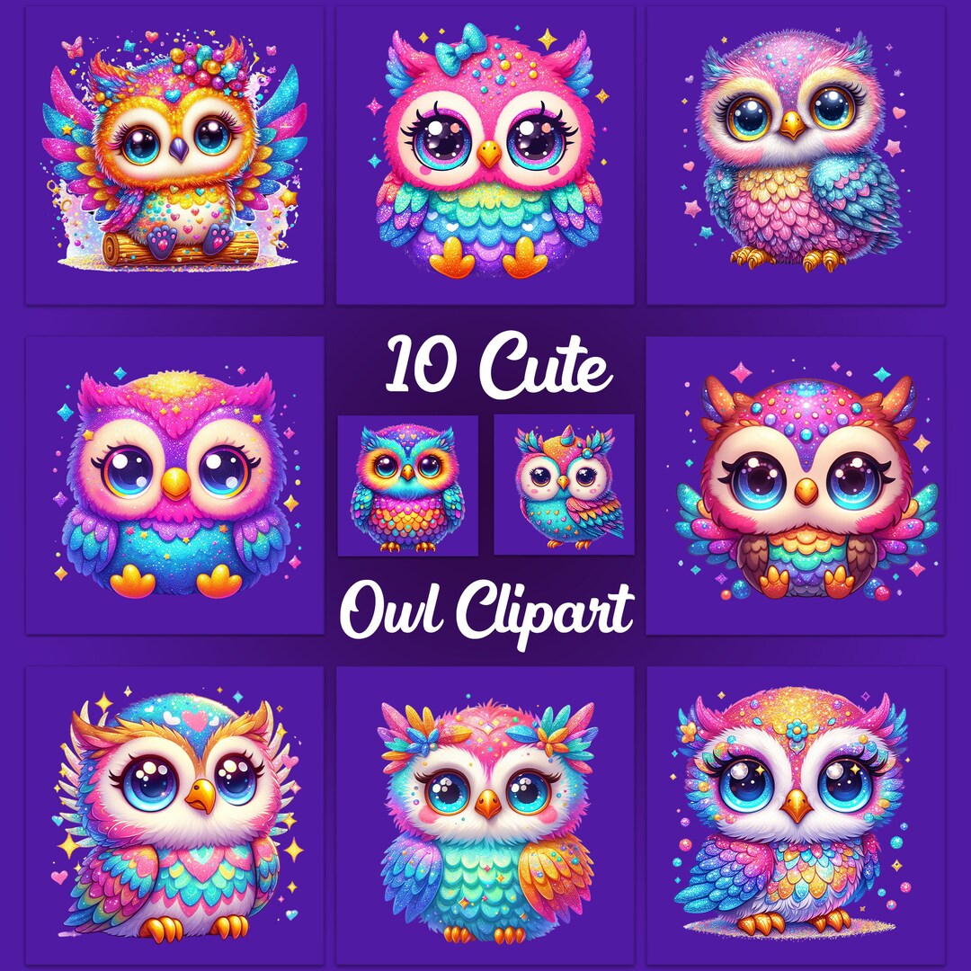 Owl Clipart Bundle | Colorful Owls | Owl Artwork | Sparkling Owl ...