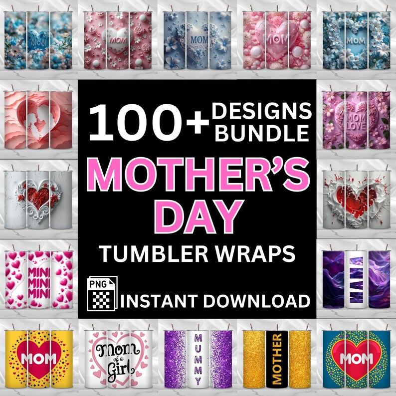 100 Mothers Day Tumbler Wrap Bundle Mom 20 Oz Skinny Tumbler ...