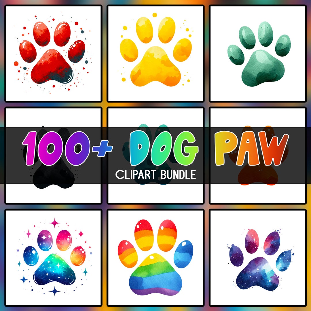 Paw Print Watercolor Dog Paw Print Clipart, Colorful Paw Prints, Cute ...
