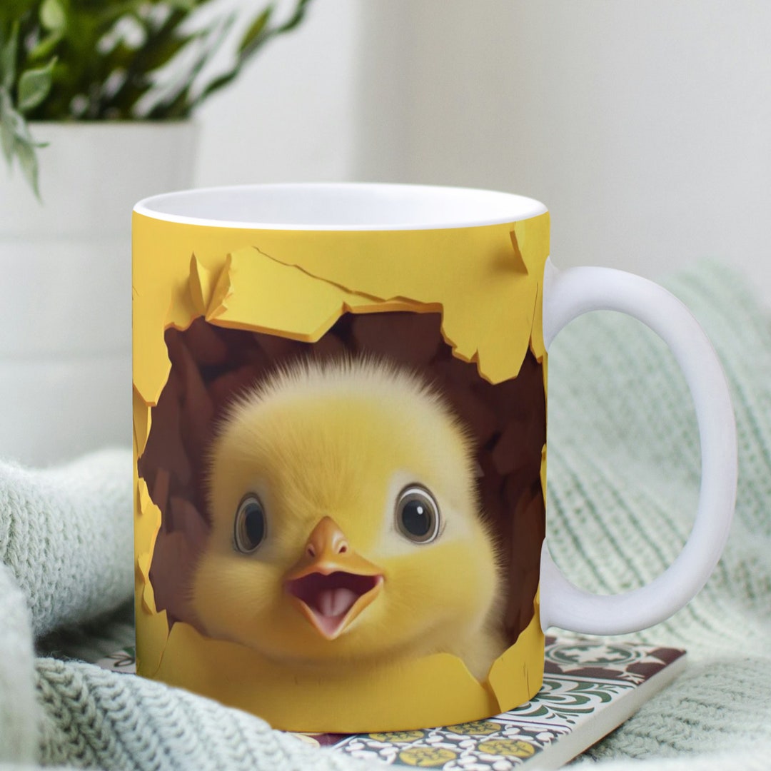 3D Baby Chick Hole in A Wall Mug Wrap 11oz Png Mug Template Mug ...