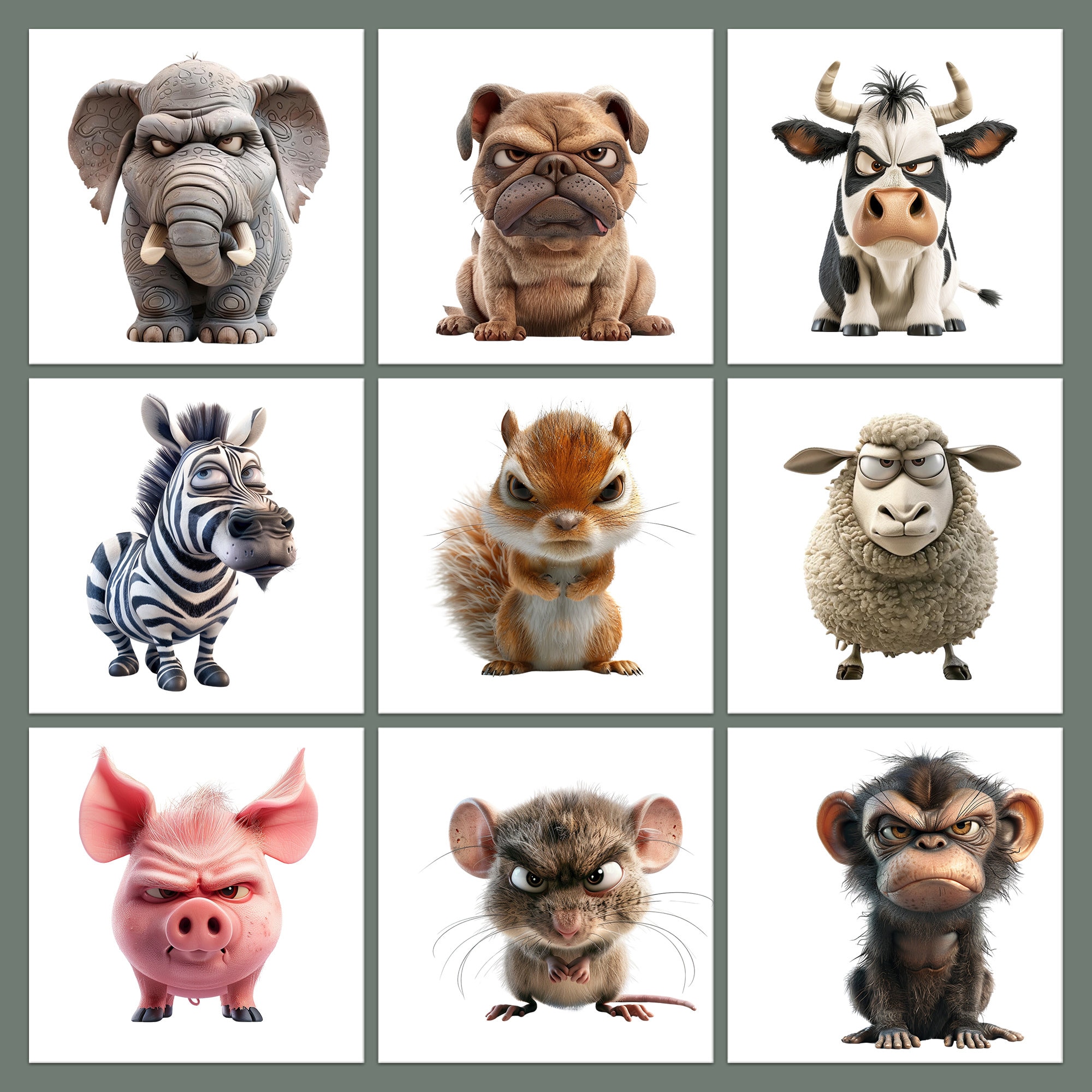 Watercolor Grumpy Animals Clipart Bundle, Grumpy Funny Animals Clipart ...