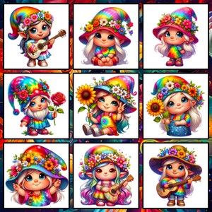 100+ Hippie Gnome Clipart Bundle,peace Gnome Png Graphics, Gnome ...
