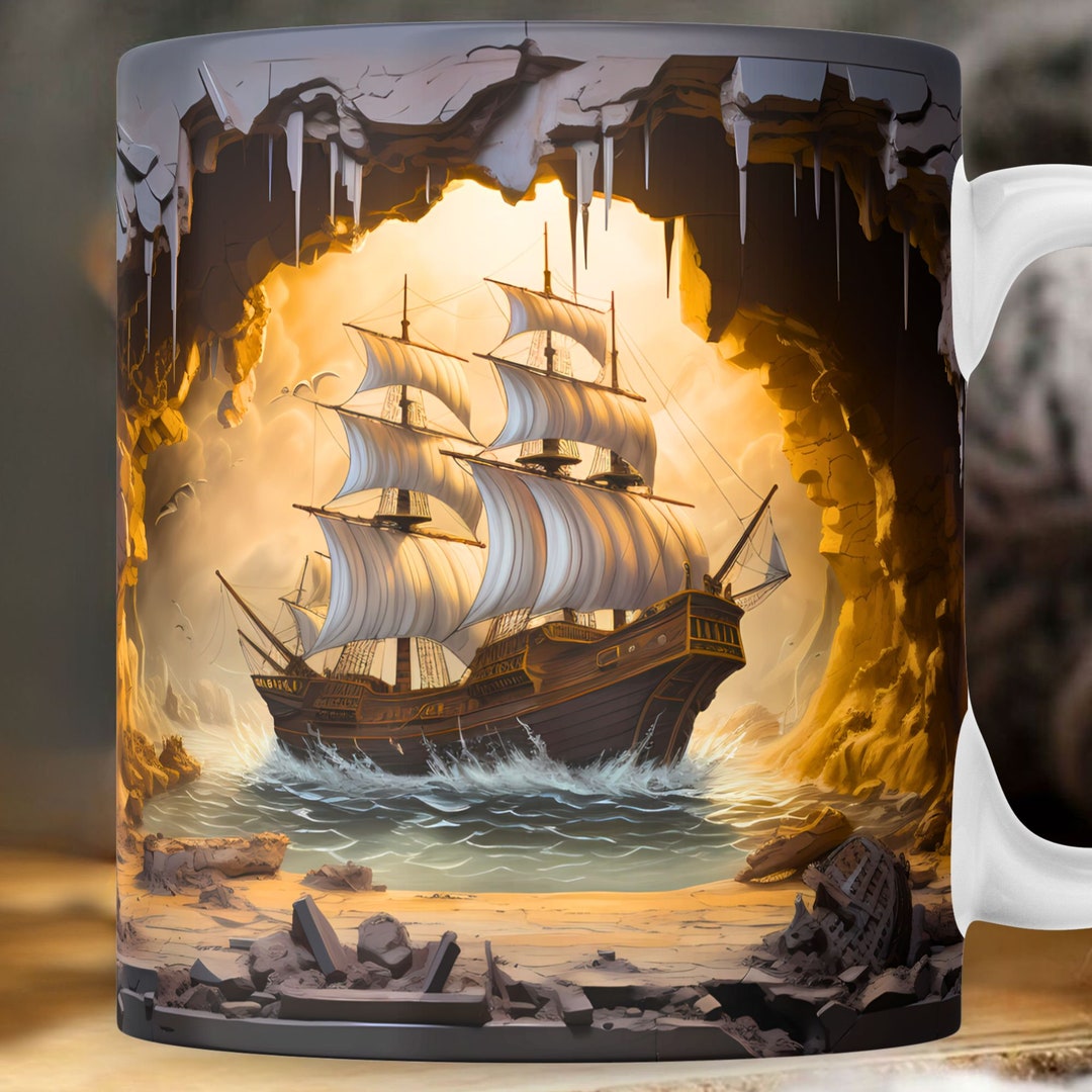 Ocean 3D Ship Hole in A Wall Mug Wrap 11oz and 15oz Mug Template 3D Mug ...