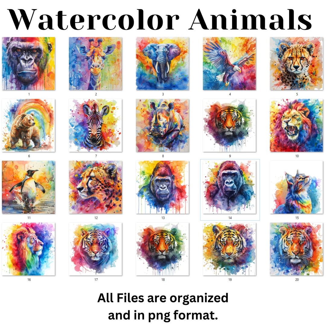 Rainbow Watercolor Animals Clipart Bundle, Colorful Animal ...