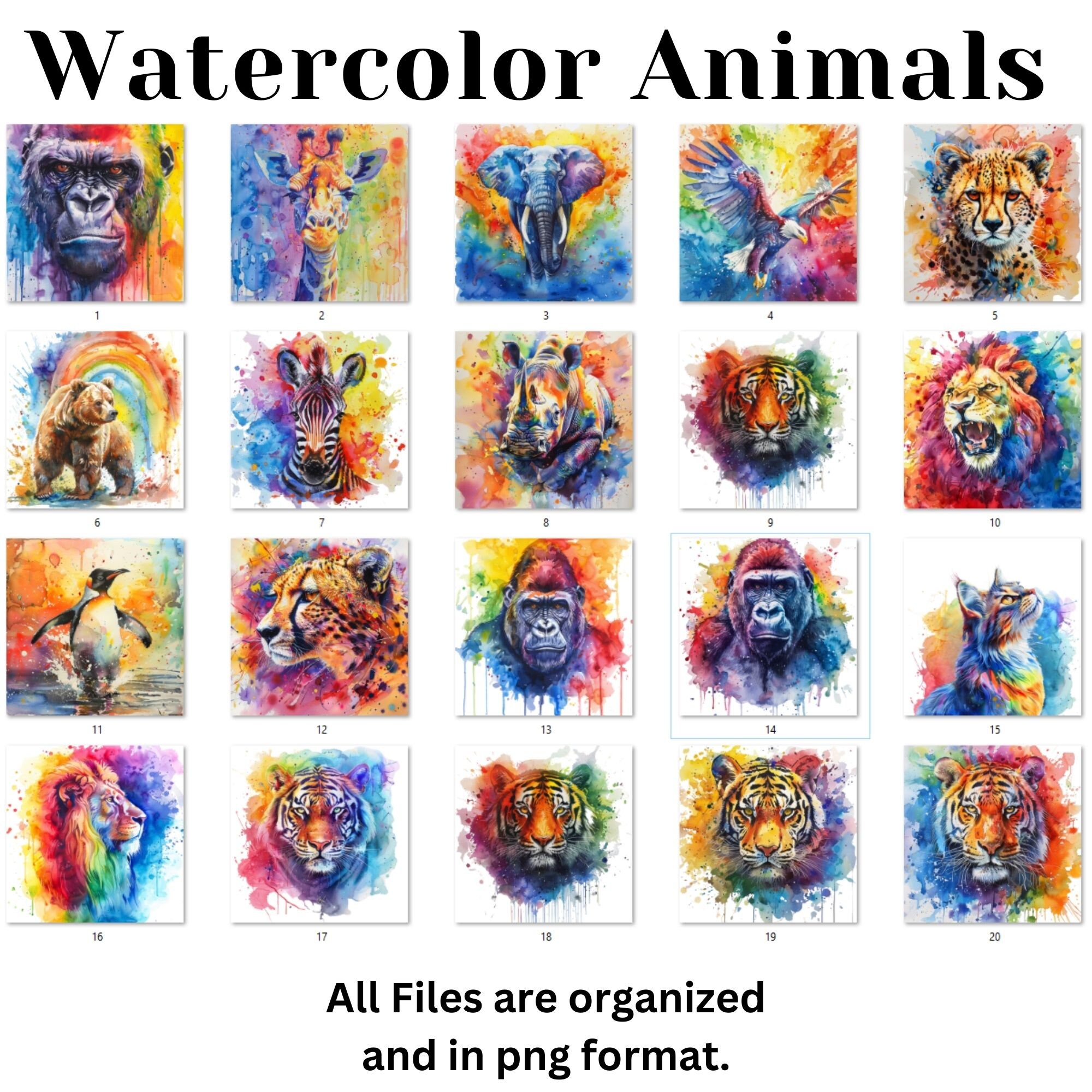 Rainbow Watercolor Animals Clipart Bundle, Colorful Animal ...