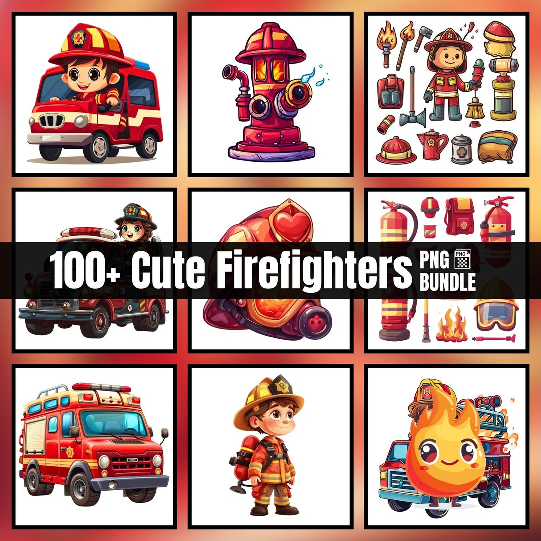 100+ Cute Firefighters Clipart Bundle, Watercolor Fire Department PNG ...