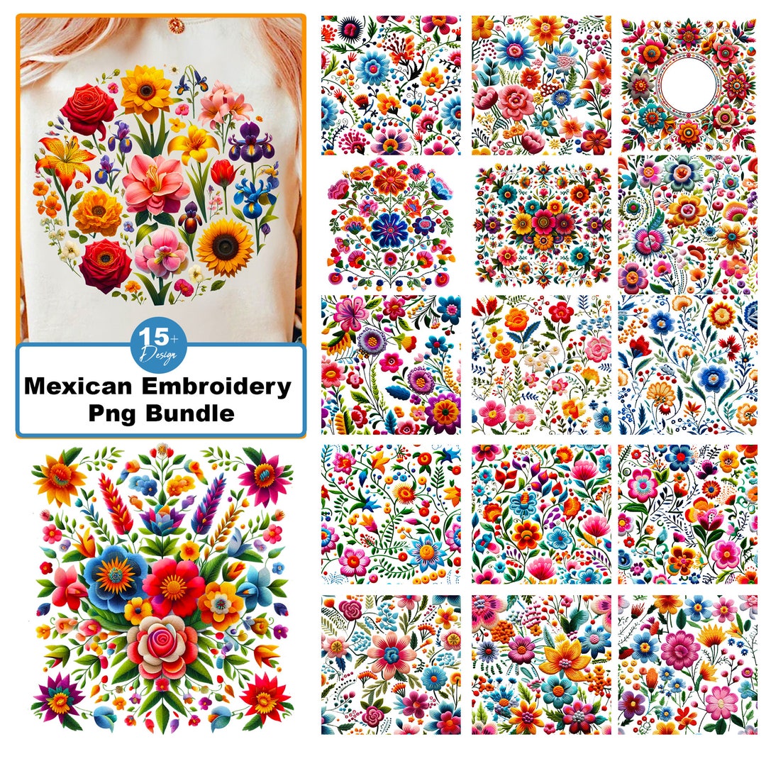 15 Mexican Embroidery Pattern | Mexican Floral PNG Pattern | Cinco De ...