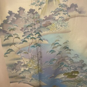 Elegant Sophisticated Homongi Kimono With an Ethereal Pastoral Scene ...