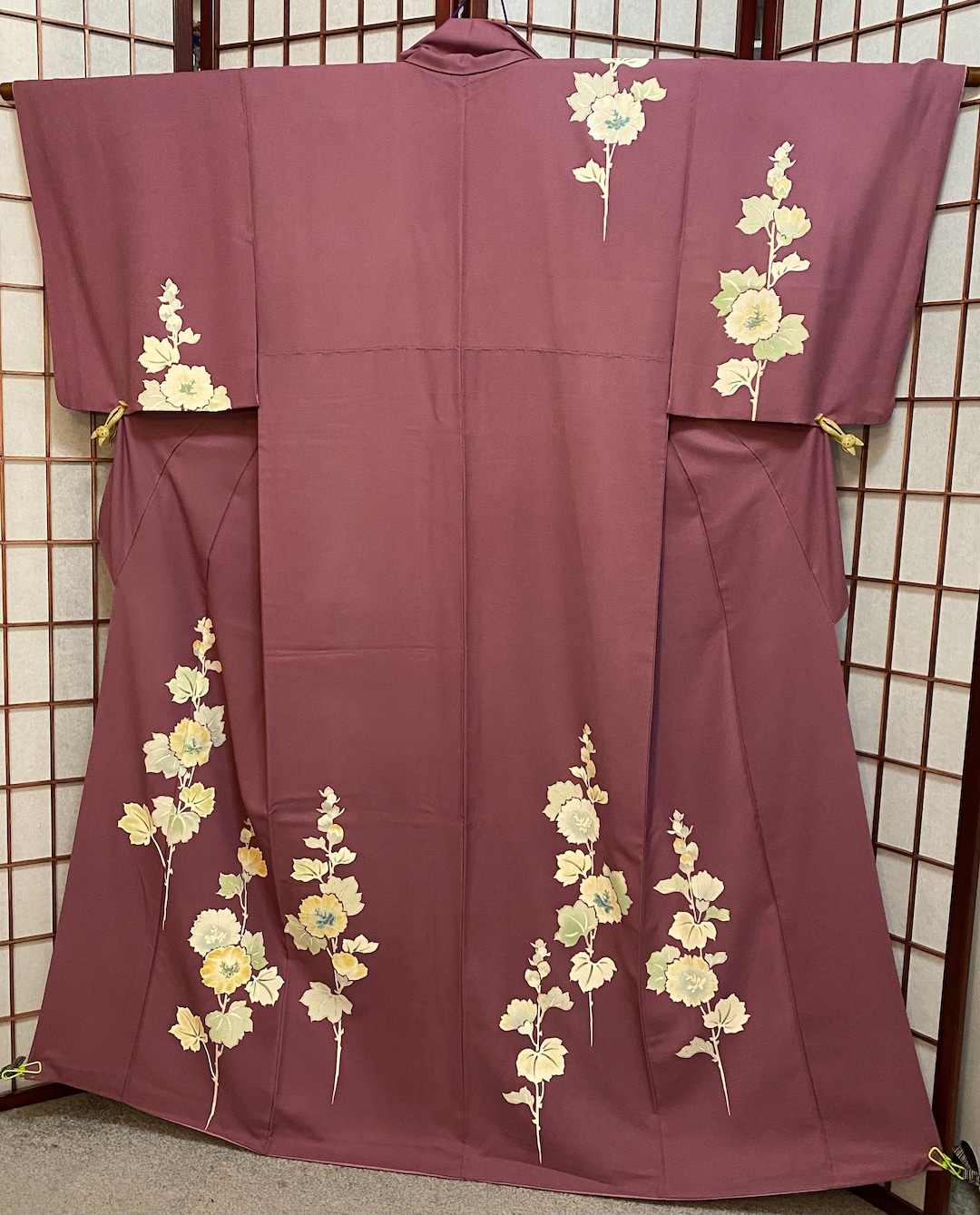Vintage Deep Mauve Silk Kimono With White Hollyhocks - Etsy