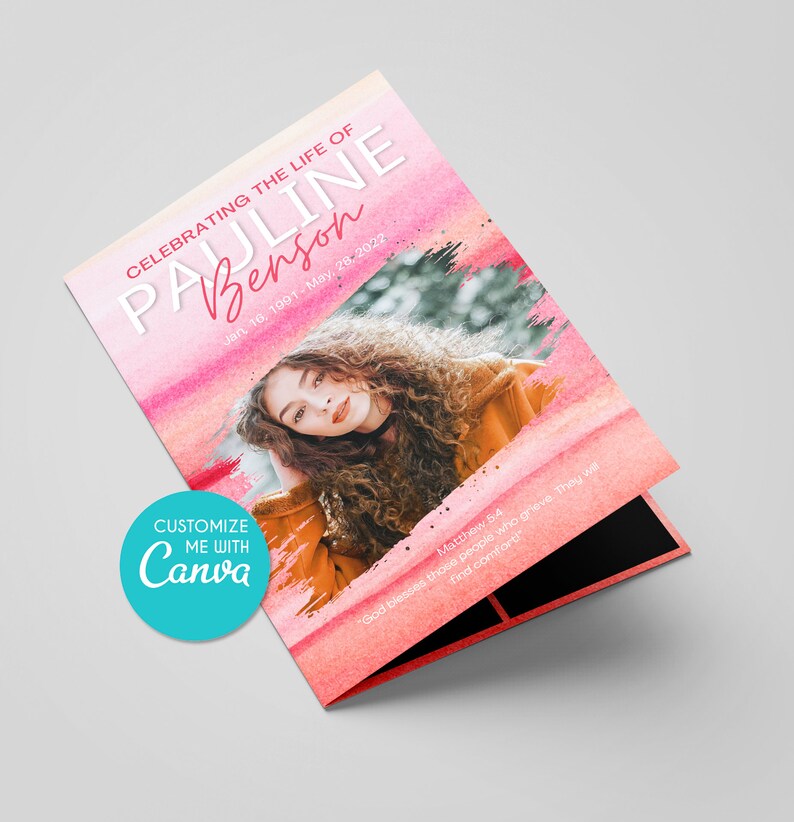 Funeral Program Template Editable Pink Memorial Template - Etsy