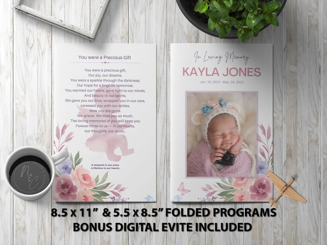 Pink Infant Child Baby Funeral Program Template Memorial Announcement ...
