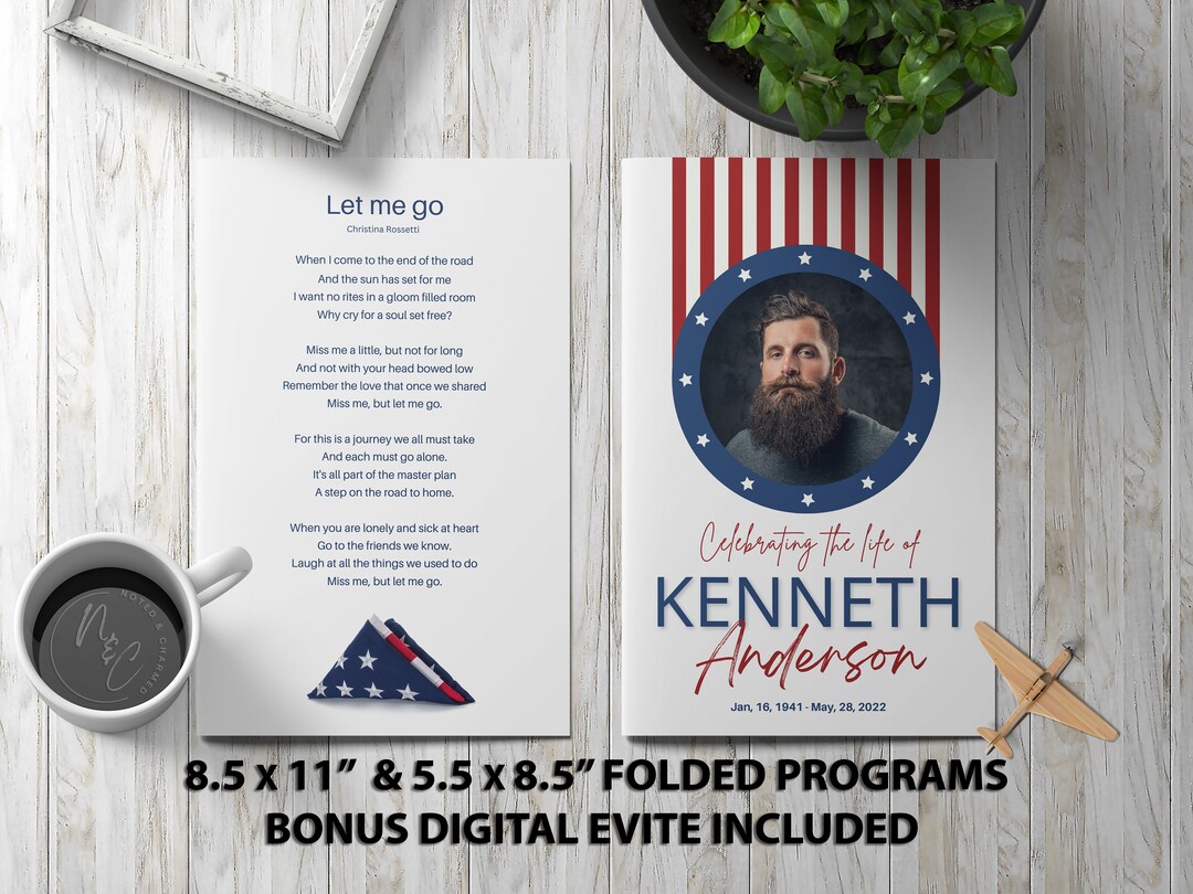 Veteran Funeral Program Template Memorial Announcement, Obituary Flyer ...