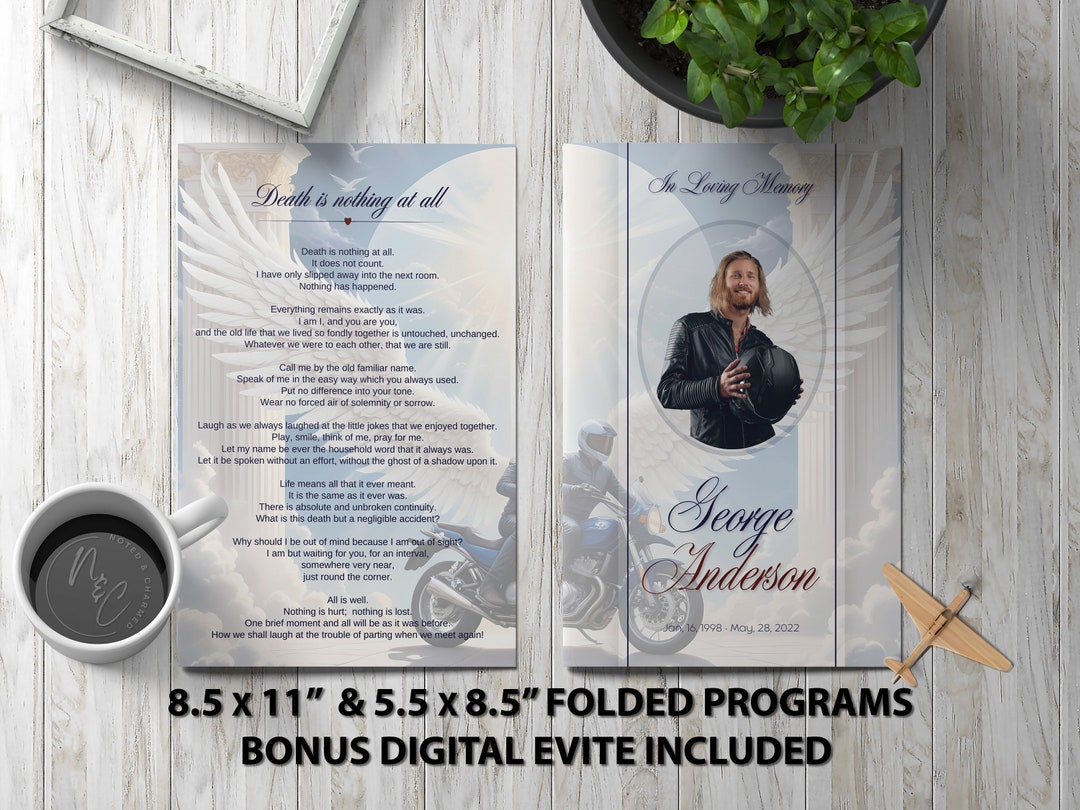 Motorcycle Angel Funeral Program Template 4 Memorial Announcement ...