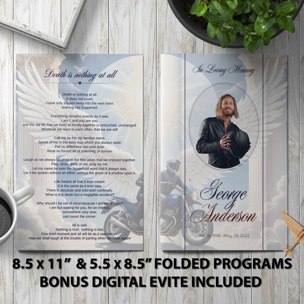 Motorcycle Angel Funeral Template - Etsy