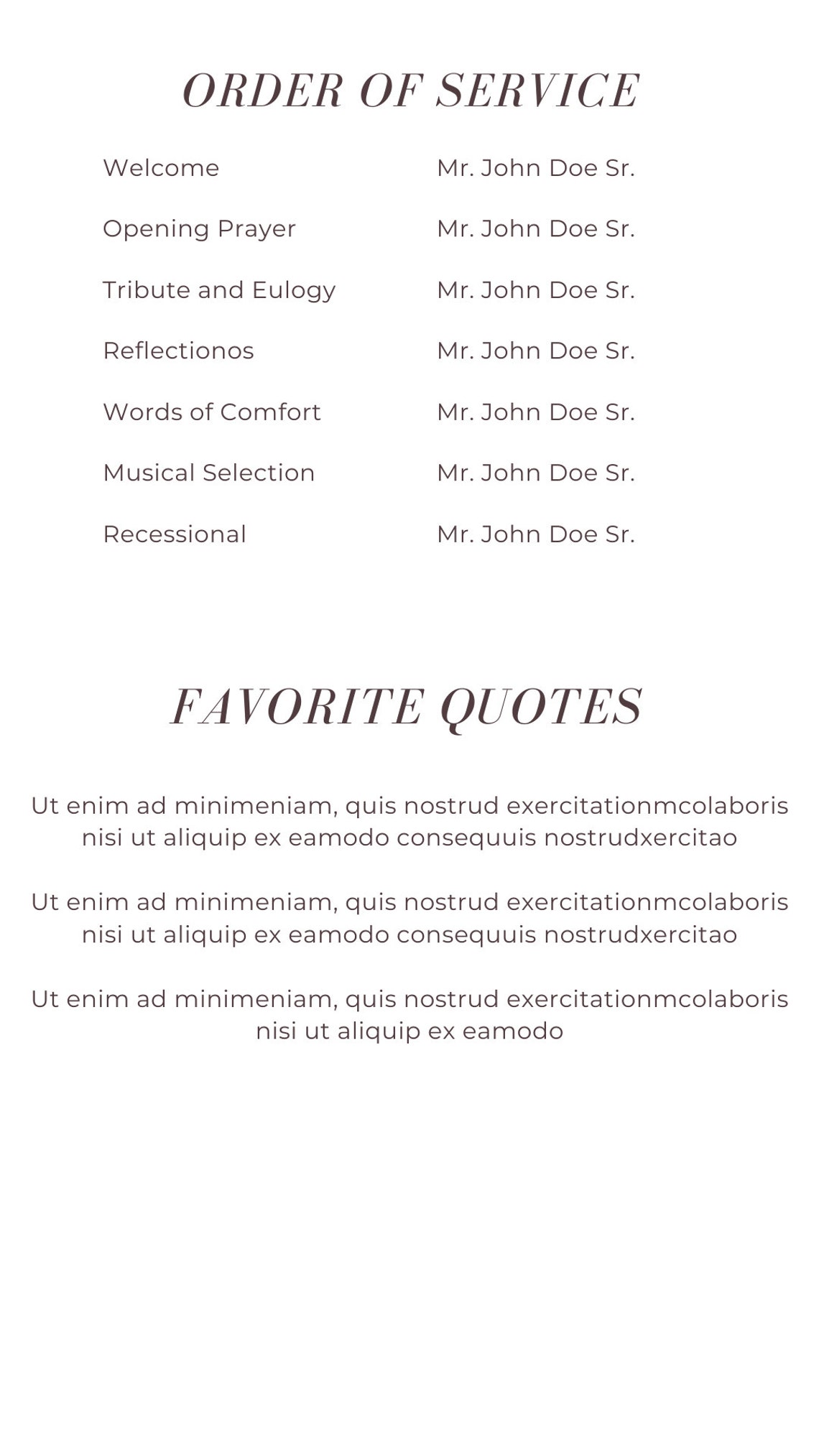 Minimalist Fully Editable Funeral Program Template | Memorial ...