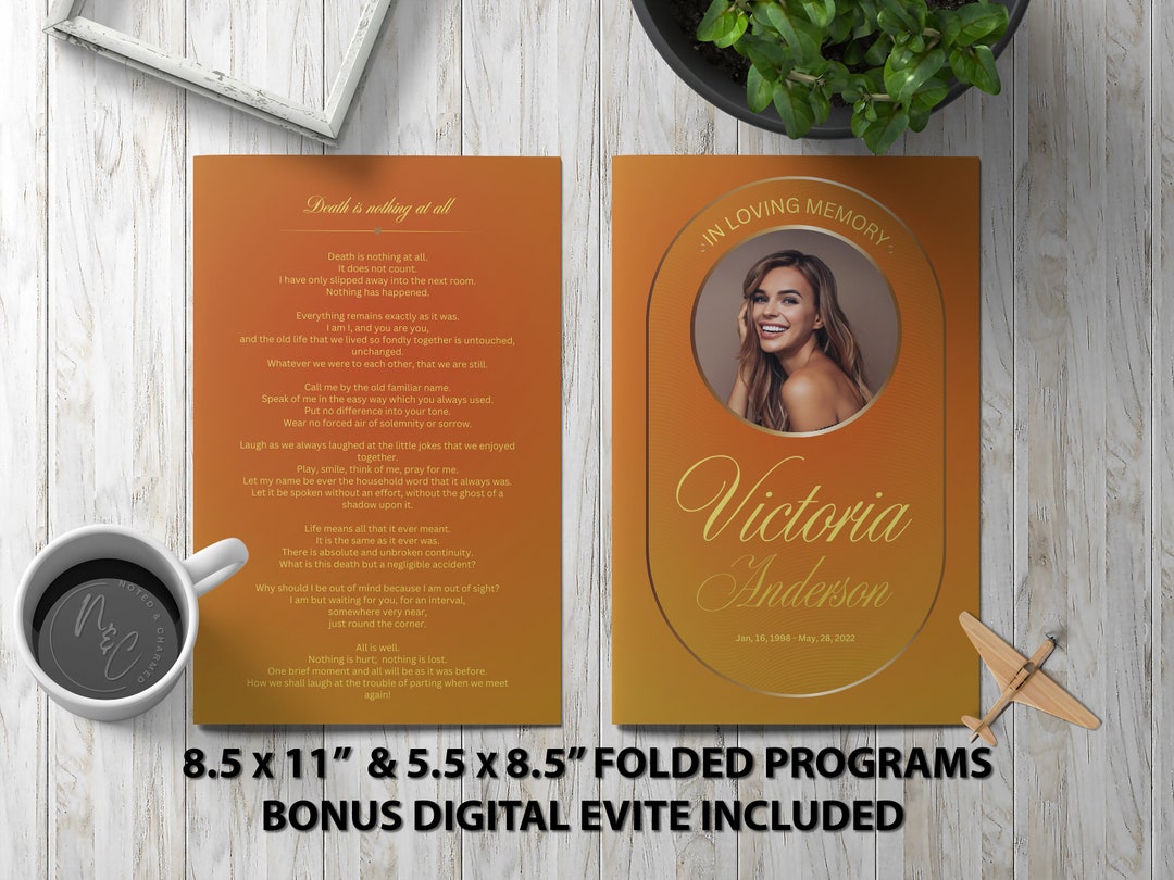 Modern Orange Funeral Program Template Memorial Announcement, Obituary ...