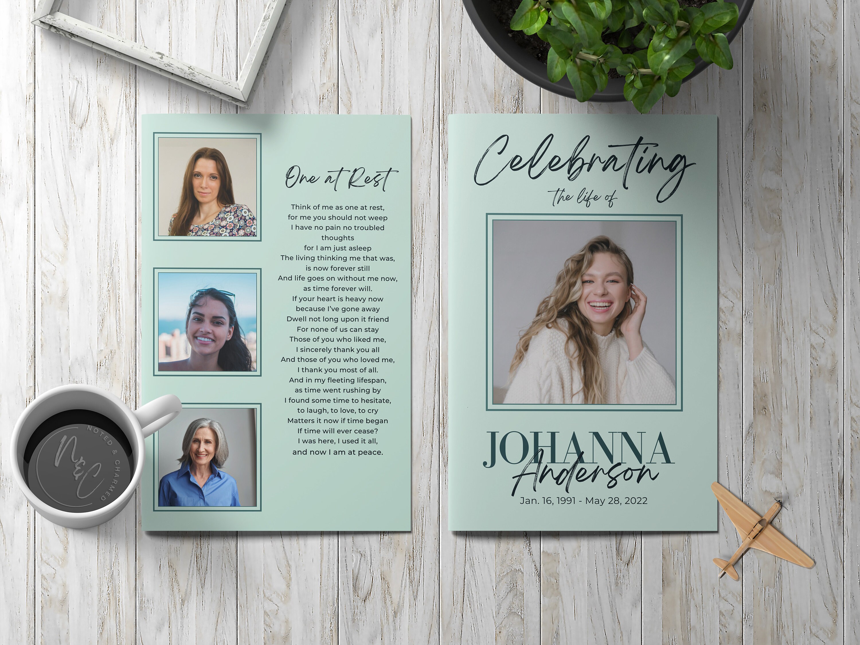 Minimalist Green Memorial Funeral Program Template - Etsy