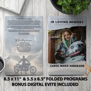 Female Motorcycle Angel Funeral Program Template Memorial Announcement ...