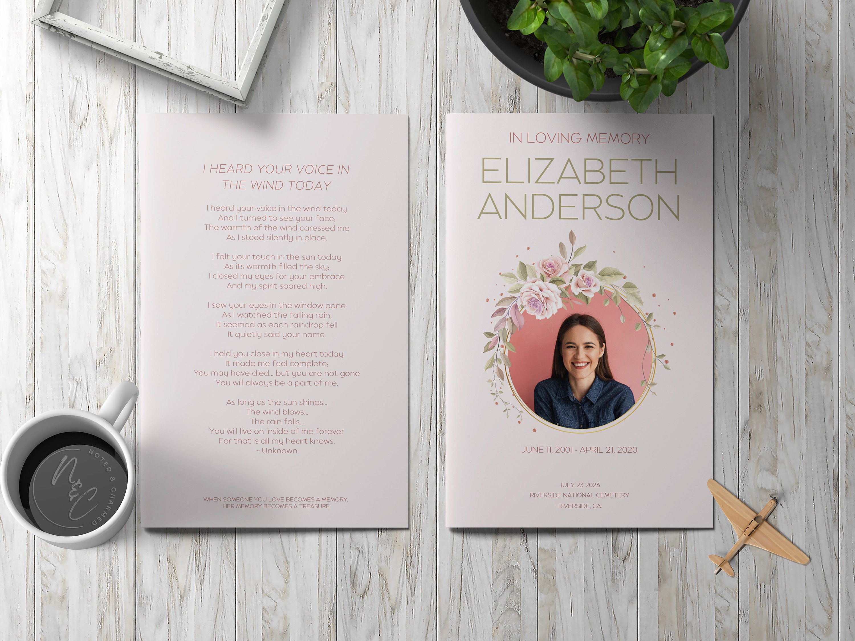 Pink Roses Funeral Program Template Celebration of Life in - Etsy